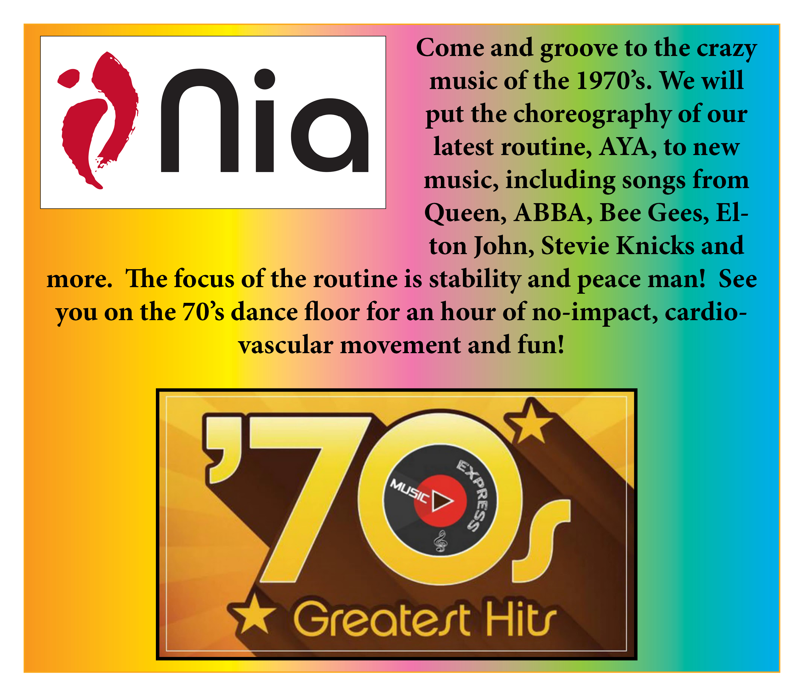 Experience Nia movement to music of the 1970’s Thursdays at 10:15 AM at ...